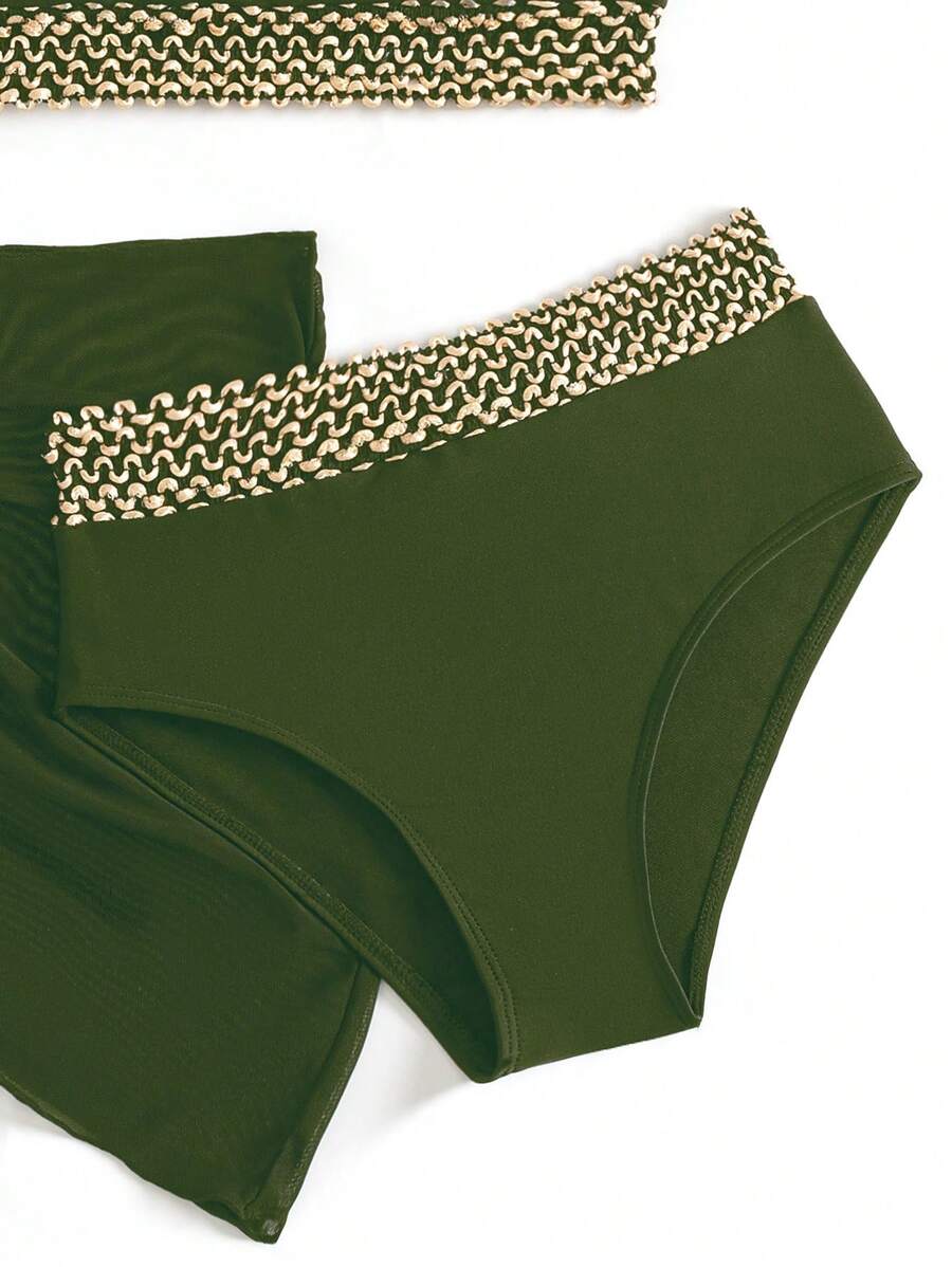 Tween menina retalhos casual férias sutiã topo com conjunto de biquíni ...