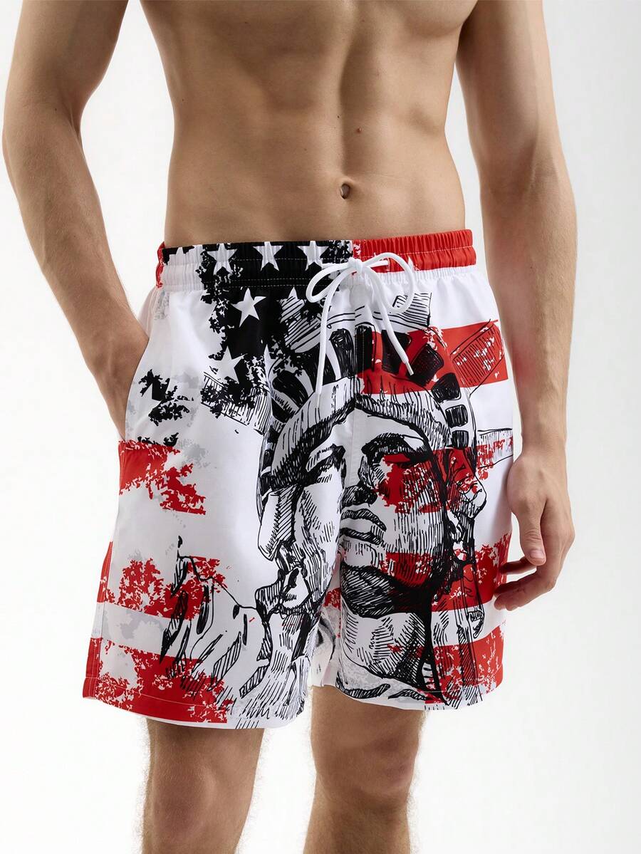 Manfinity Shorts de praia soltos masculinos com cintura elástica e ...