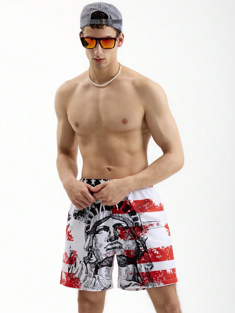 Manfinity Shorts de praia soltos masculinos com cintura elástica e ...