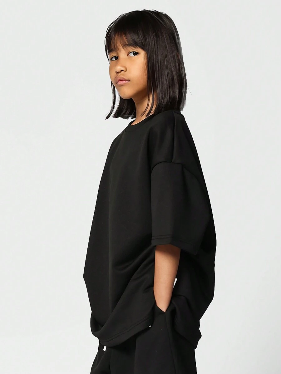SUMWON Tween Girls Super Sized Elbow Sleeve Stepped Hem Tee | SHEIN USA