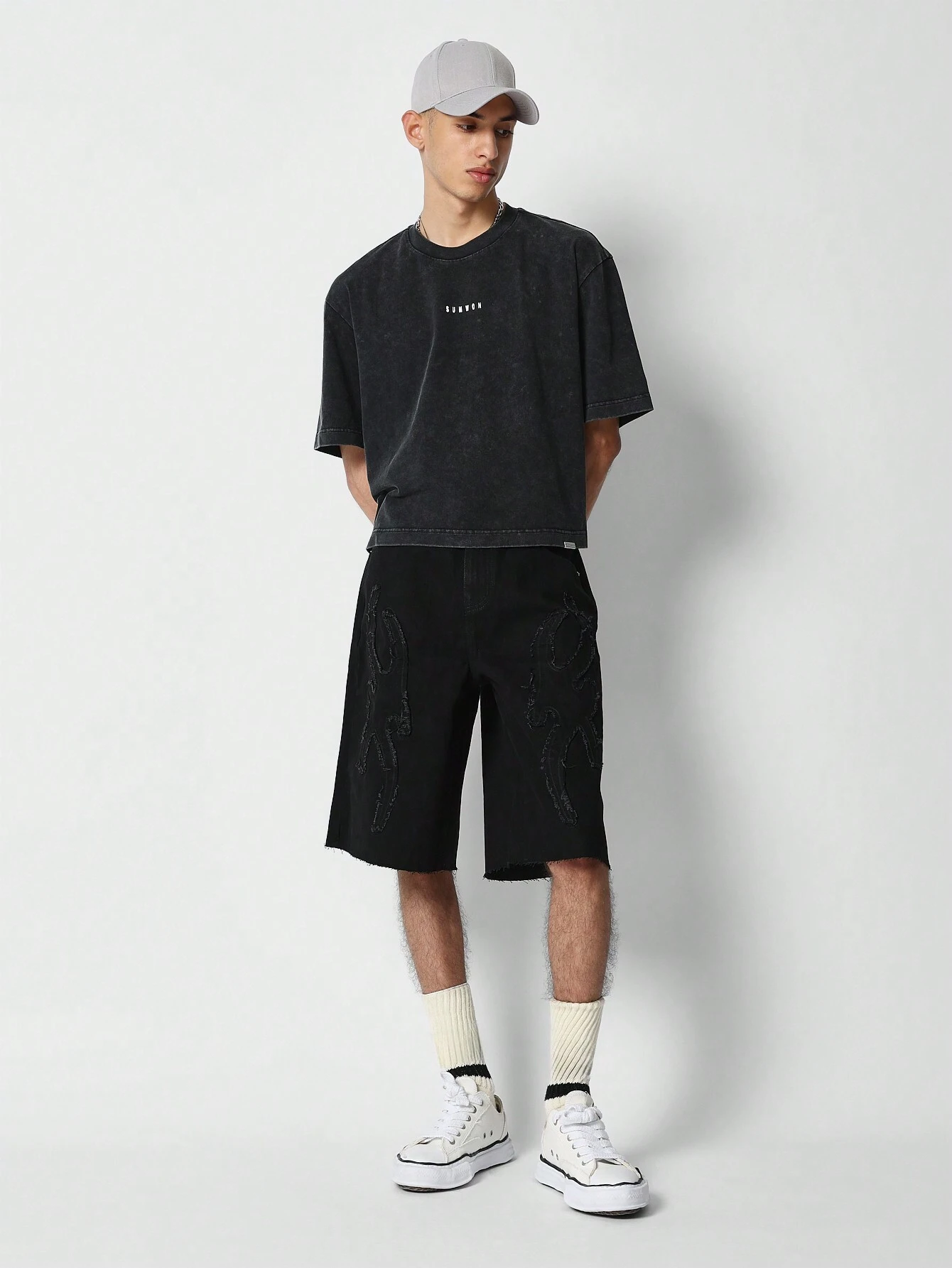 SUMWON Denim Jorts With Applique | SHEIN USA