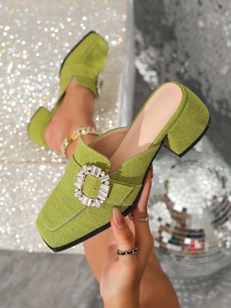 Women Pumps High Heel Mules With Chunky Heels, Square Toe And Closed ...