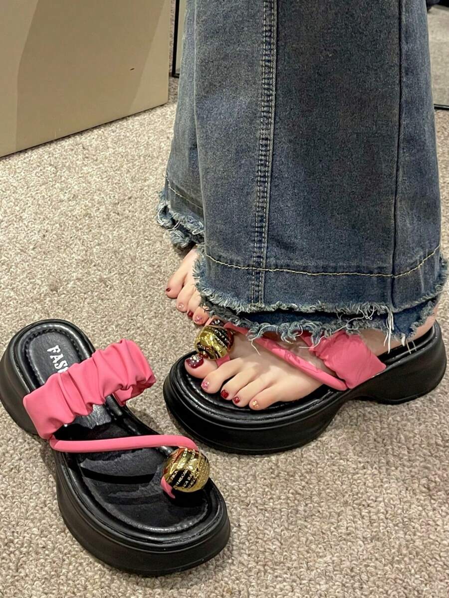 Women's Platform Increased Height Slippers With Muffin Soles And Toe ...
