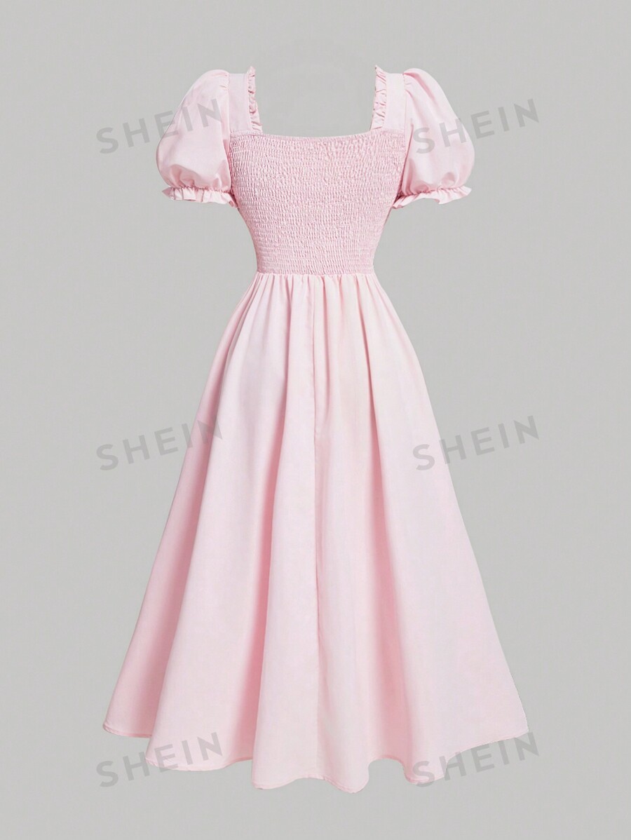 SHEIN MOD Vestido rosa de manga abullonada con muchas formas de usar ...