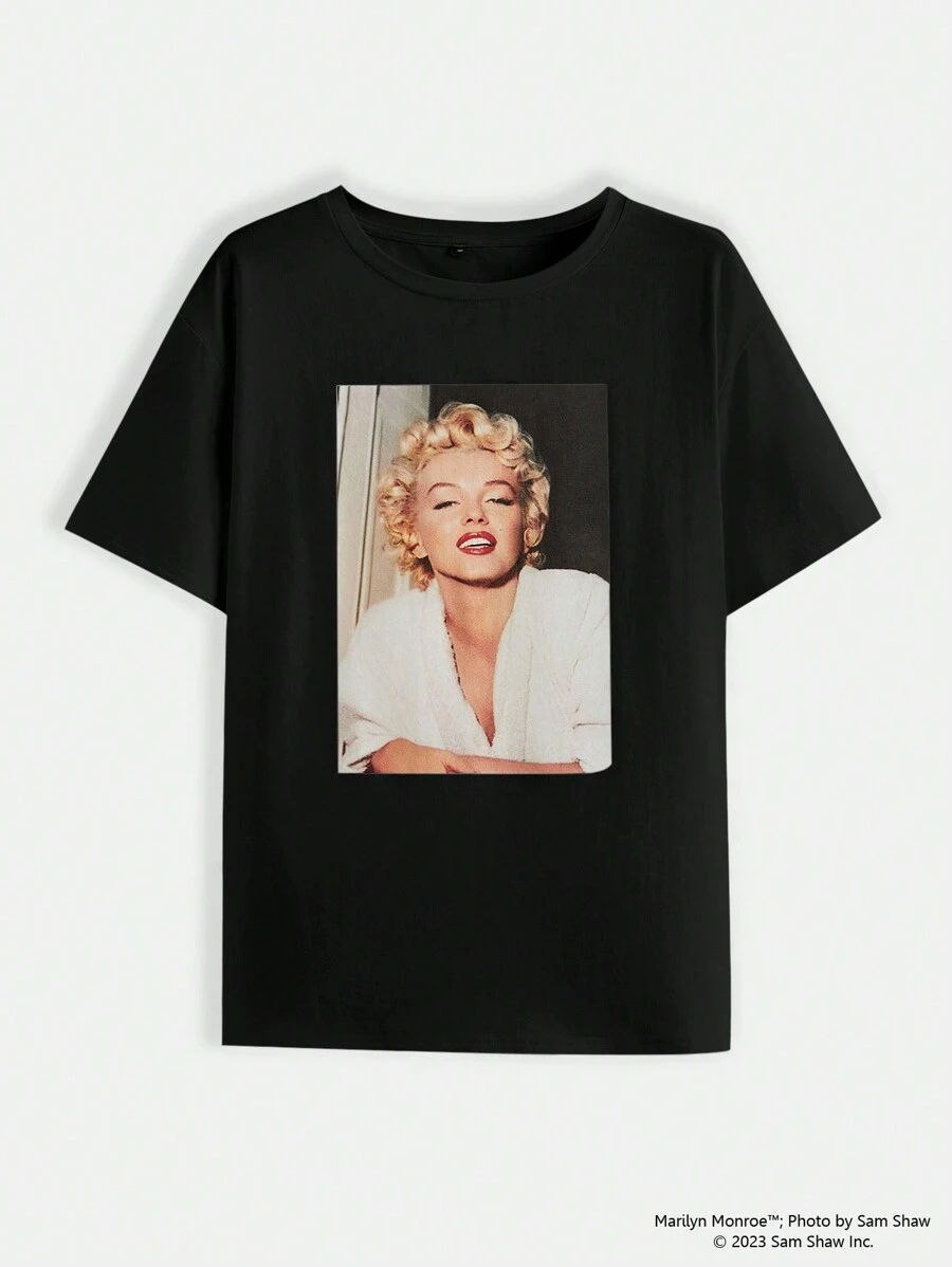 Marilyn Monroe X SHEIN Plus Size Casual Tee With Character Print ...