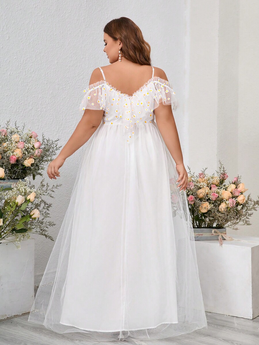 SHEIN Belle Vestido de noche elegante y romántico talla grande con hombros descubiertos y ...