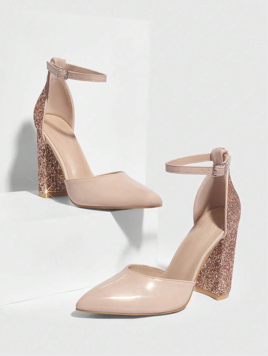 CUCCOO SZL Woman Shoes Pointed Toe Chunky Heel Color-Blocked Pumps ...