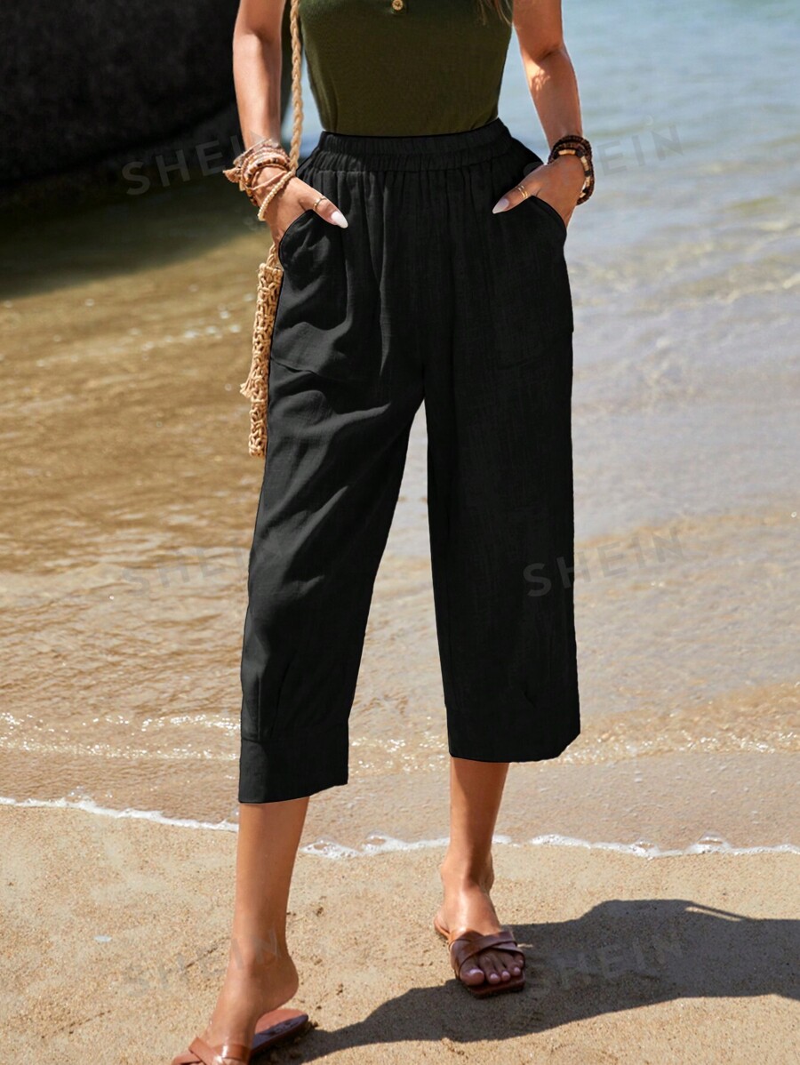 EMERY ROSE Pantalones anchos de moda sueltos de 9/10 de cintura alta ...