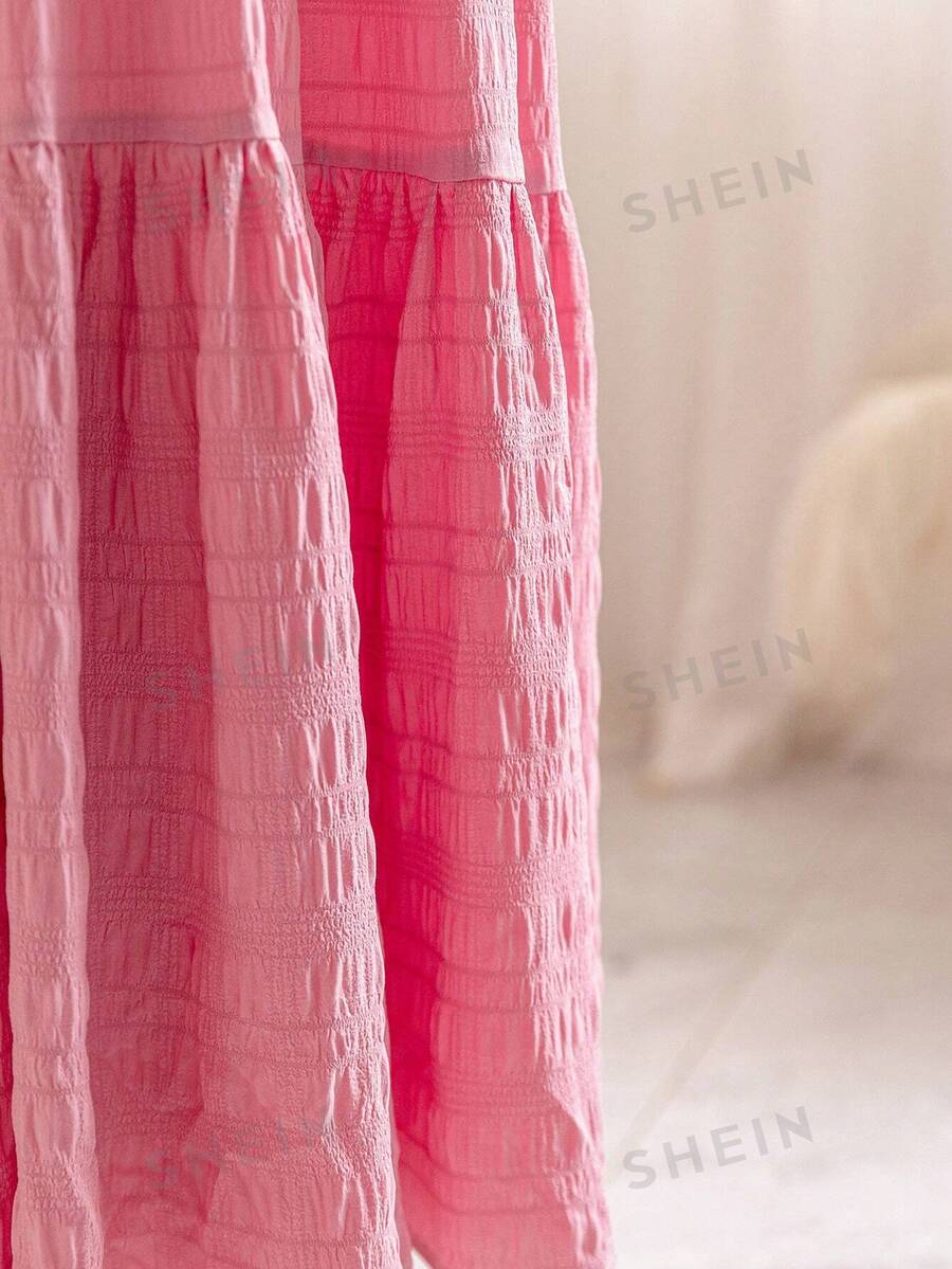 SHEIN WYWH Vestido A-Line feminino romântico casual rosa com decote em ...