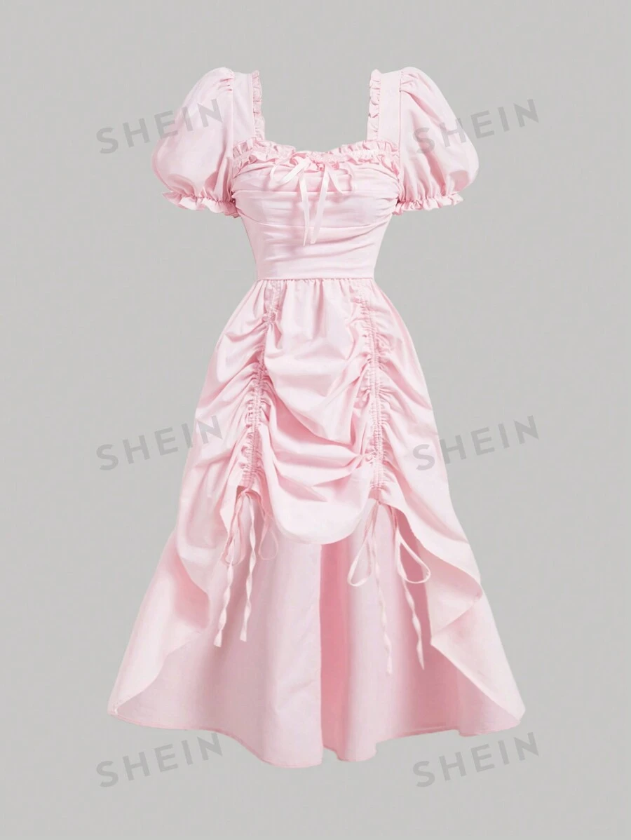 SHEIN MOD Summer Rave Festival Many Ways To Wear Pink Puff Sleeve Dress ...