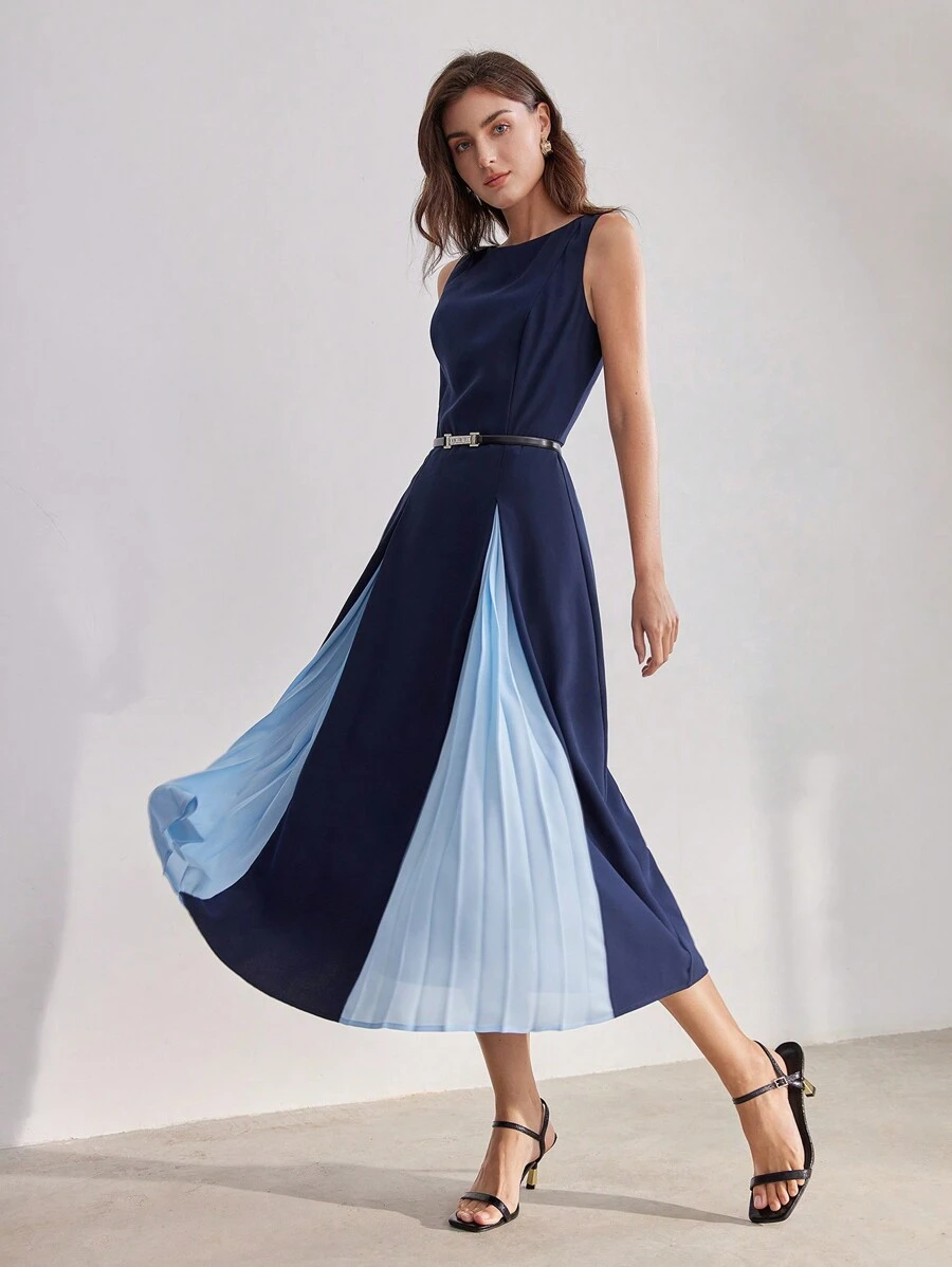 MOTF PREMIUM TWO TONE PLEATED PANEL DRESS,SUMMER OUTFITS | SHEIN USA