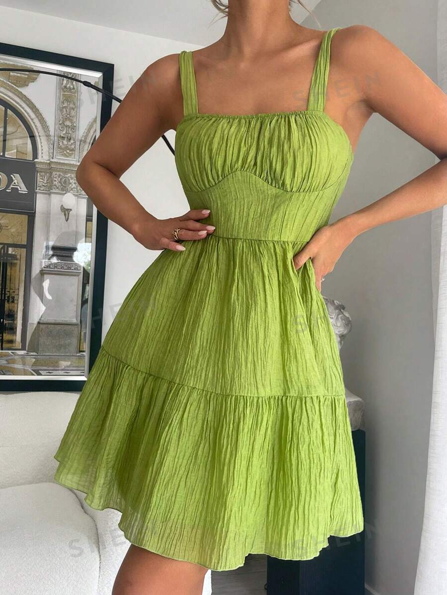 SHEIN Essnce Women's Casual And Cute Cake Dress With Pleated Chest And ...