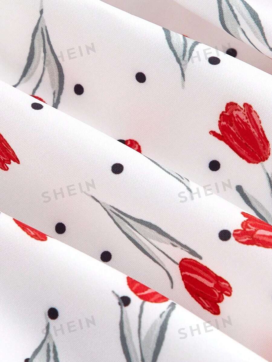 SHEIN MOD Robe de vacances romantique rouge avec motif floral pour l'été | Mode en ligne | SHEIN ...