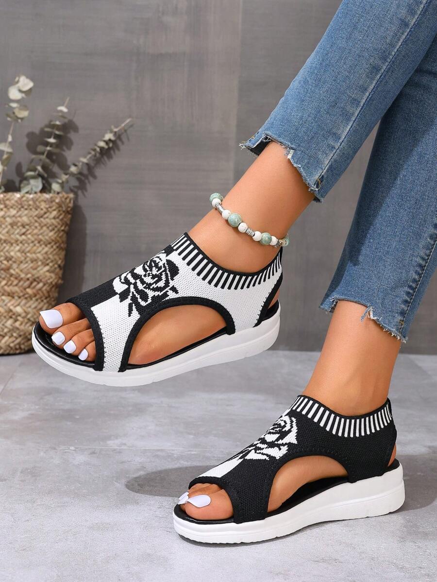 Women's Sports Elasticity Casual Simple Black And White Mom Sandals ...