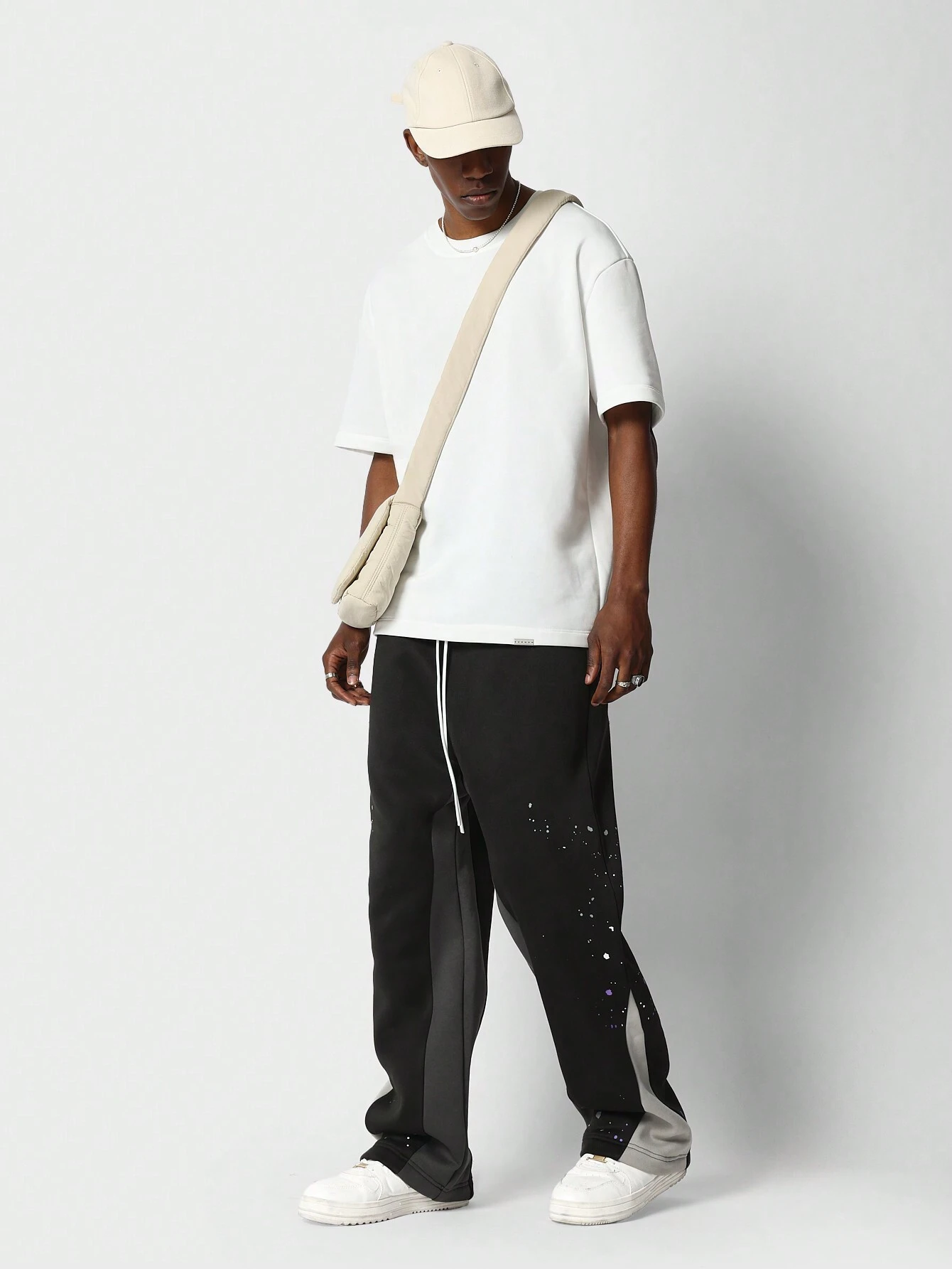 SUMWON Loose Fit Baggy Drop Crotch Colour Blocked Joggers With Paint ...