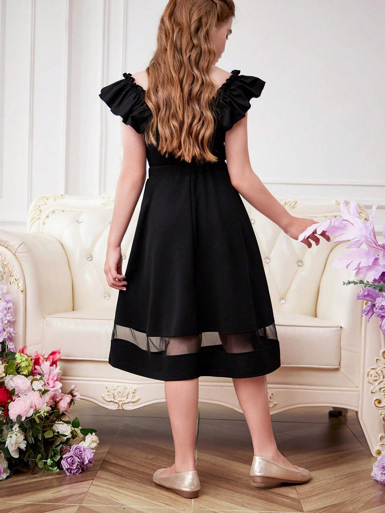 Tween Girl Graduation Prom Spring/Summer Woven Pure Color Jointed Mesh ...