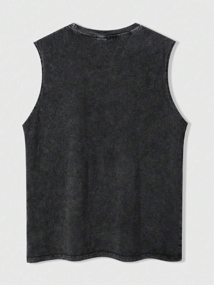 ROMWE Goth Men's Dark Gothic Horns & Woman Print Washed Distressed Tank ...