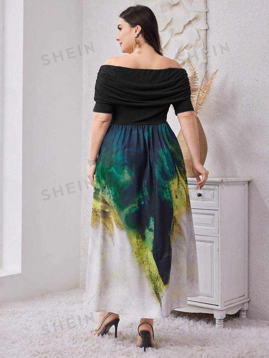 SHEIN Modely Vestido de verão elegante em Plus Size, Império com ombros ...