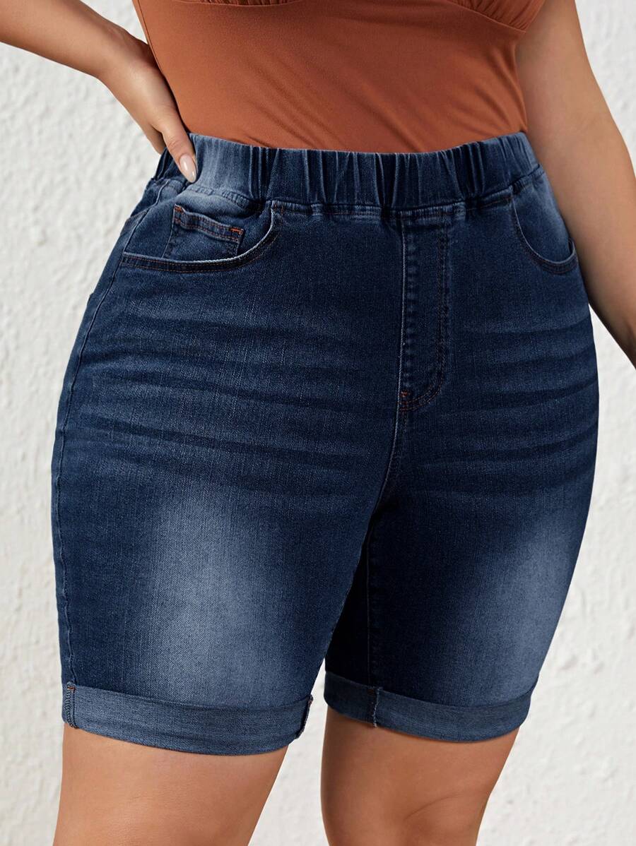 EMERY ROSE Plus Size Women's Elastic Waist Denim Shorts With Pockets ...