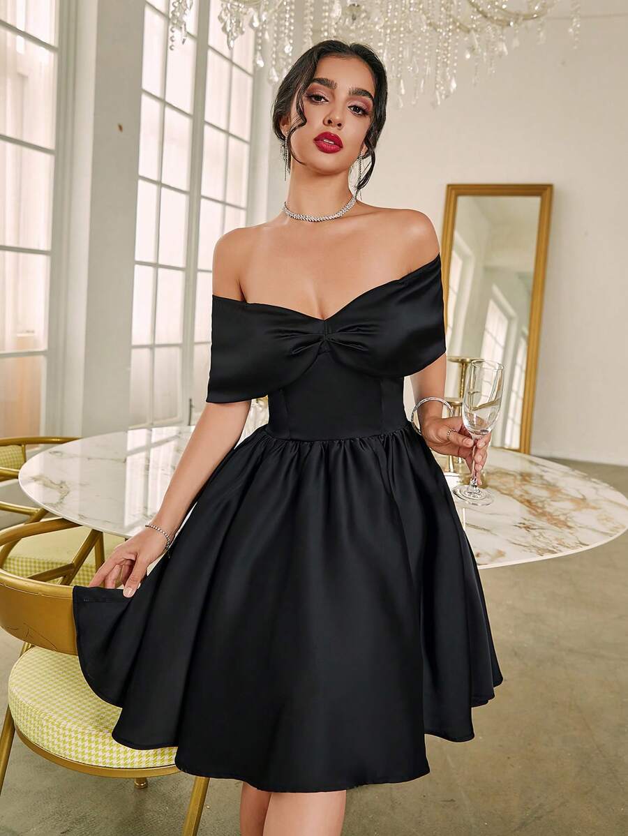 SHEIN Belle Elegant Satin Off Shoulder A-Line Party Dress Cocktail Semi Formal Prom Wedding ...