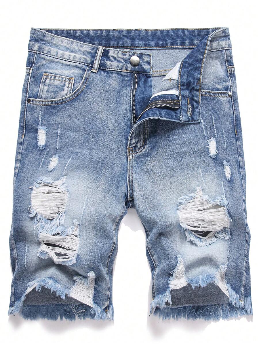 Men's Fashionable Distressed Washed Denim Shorts Jorts, Emo Style ...