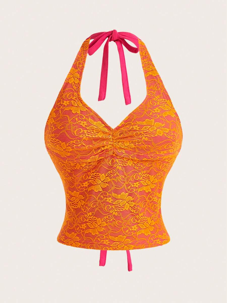 SHEIN EZwear Women Open Back Lace Camisole With Tied Straps | SHEIN UK