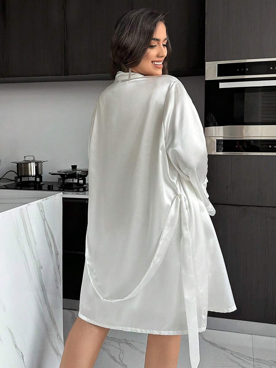 SilkySpell Lace Patchwork Satin Plus Size 2pcs/Set Camisole Nightdress ...