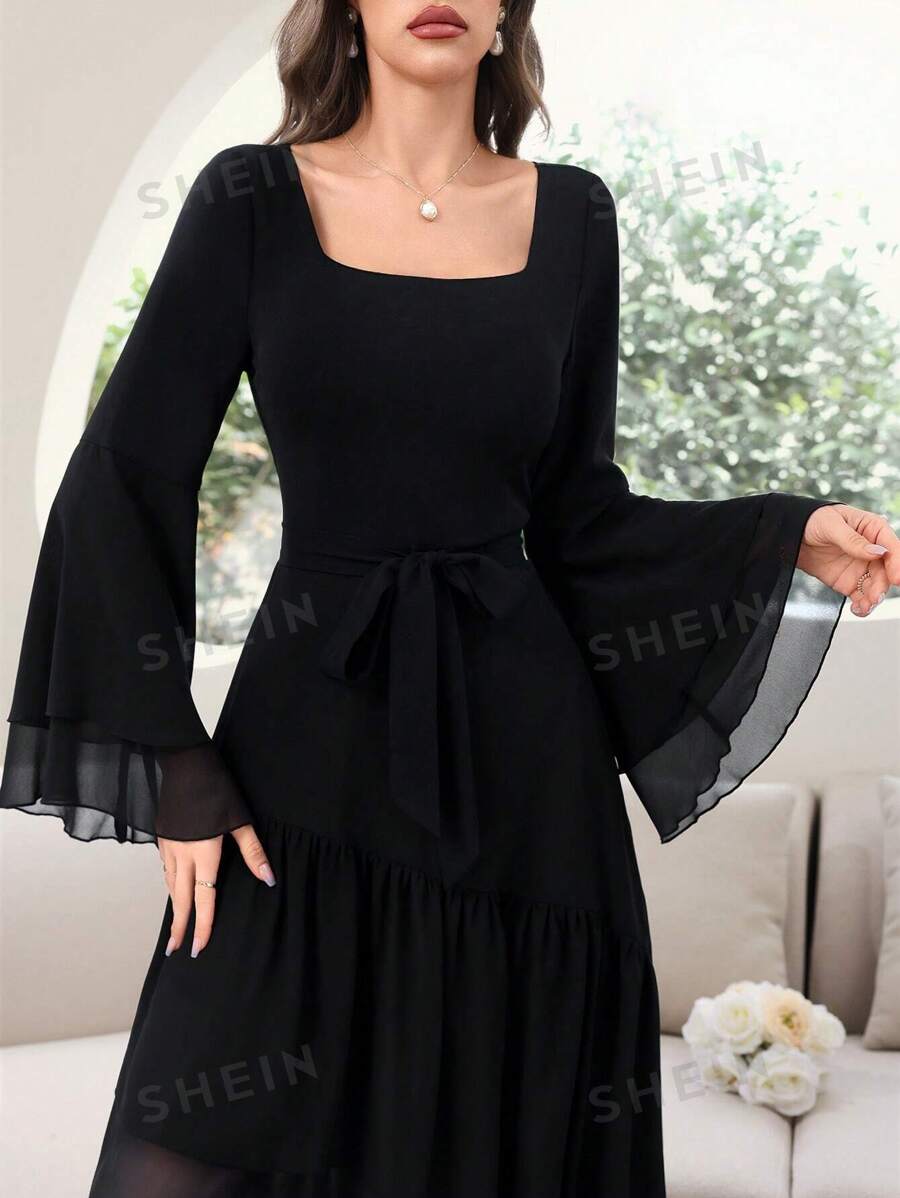 SHEIN Modely Women's Solid Color Asymmetrical Hem Square Neckline ...