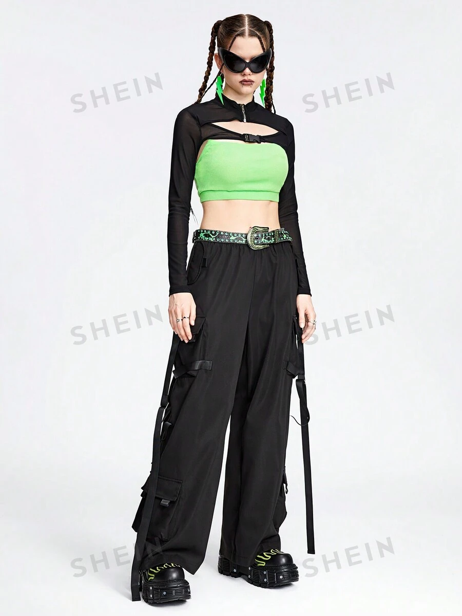 ROMWE Grunge Punk Camisa fresca de estilo punk con frente de hebilla ...