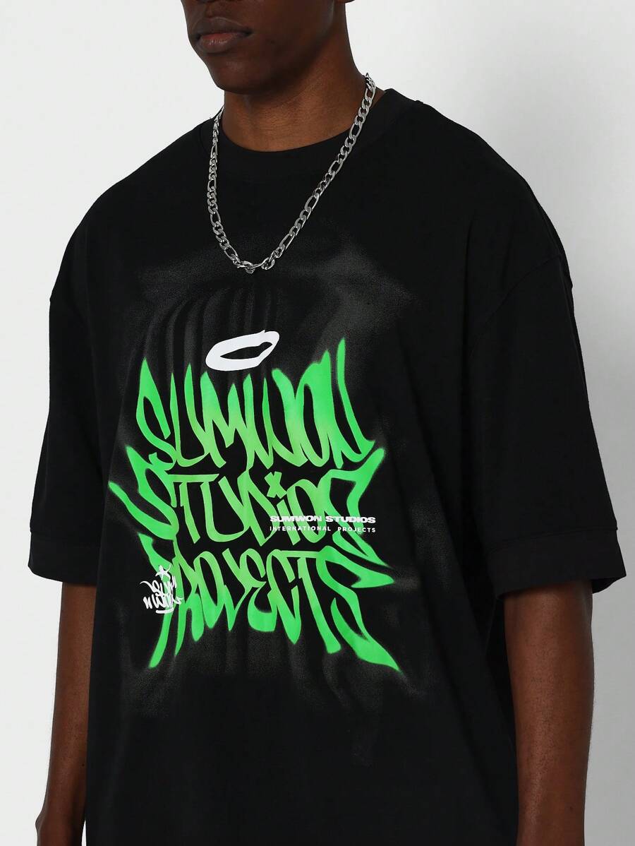 SUMWON Oversized Fit Summer Weight Tee With Fog Graffiti Graphic ...