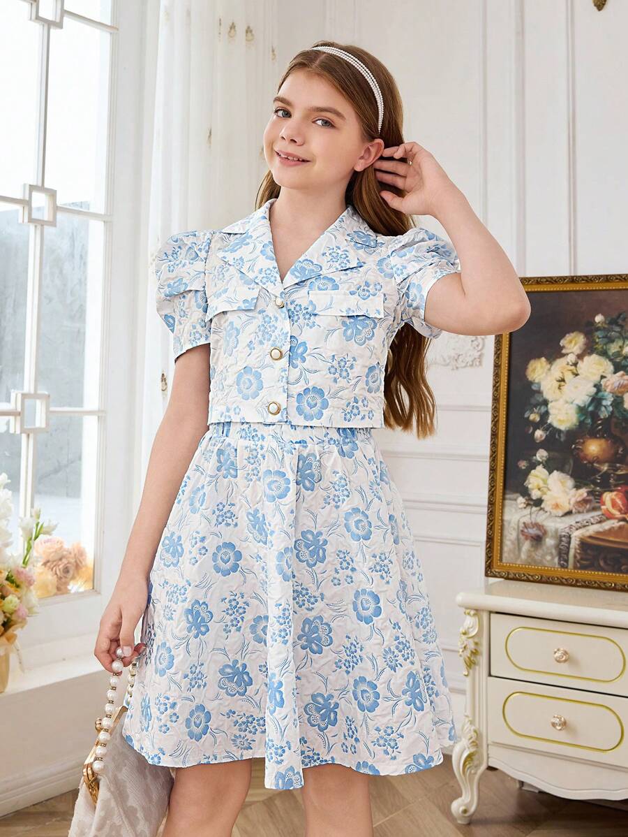 SHEIN DRMZ Tween Girl Tween Girl חולצה מזדמנת עם צווארון נפול עם ...