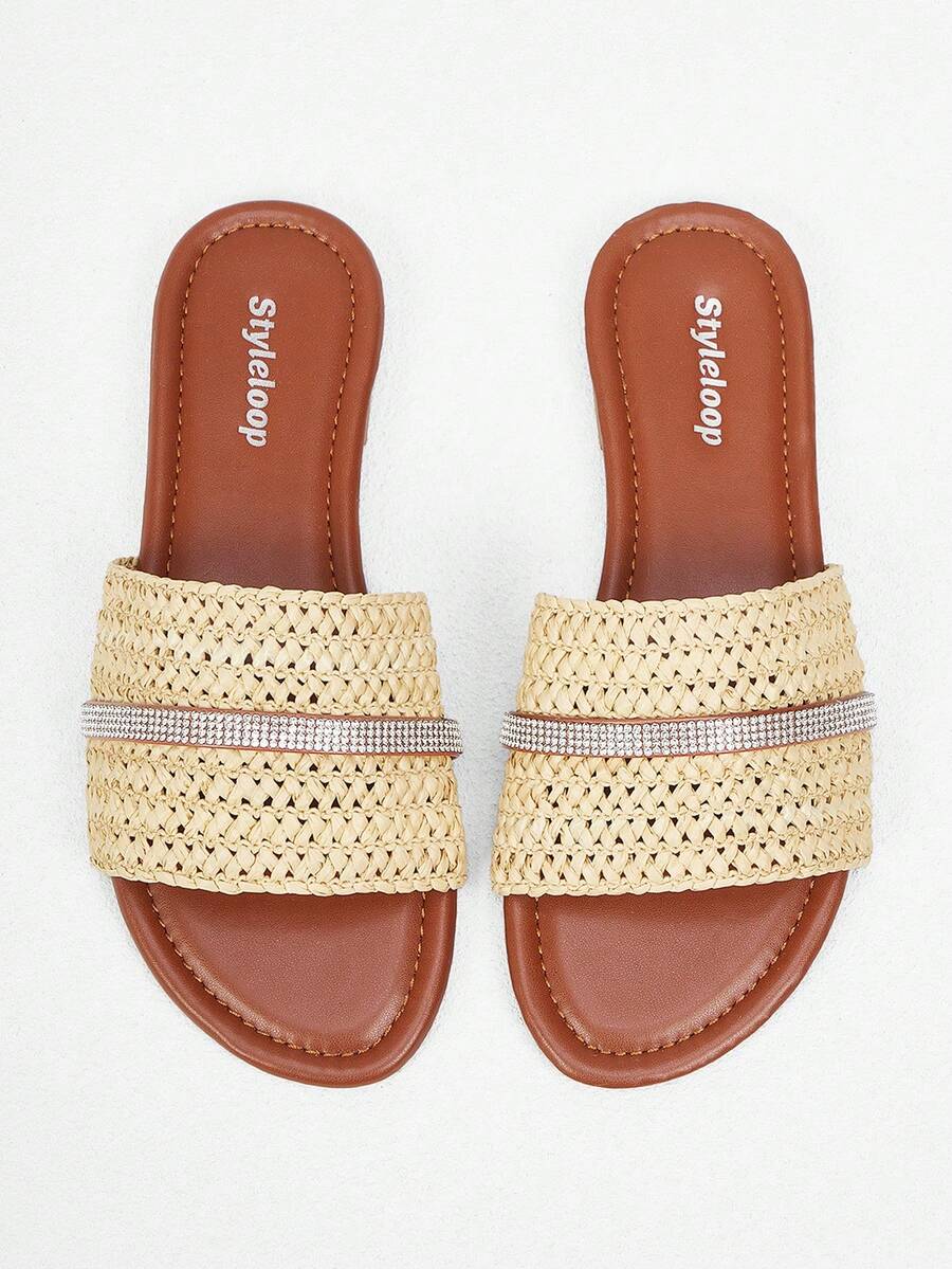 Styleloop Women Chevron Pattern Flat Sandals, Vacation Fabric Slide ...