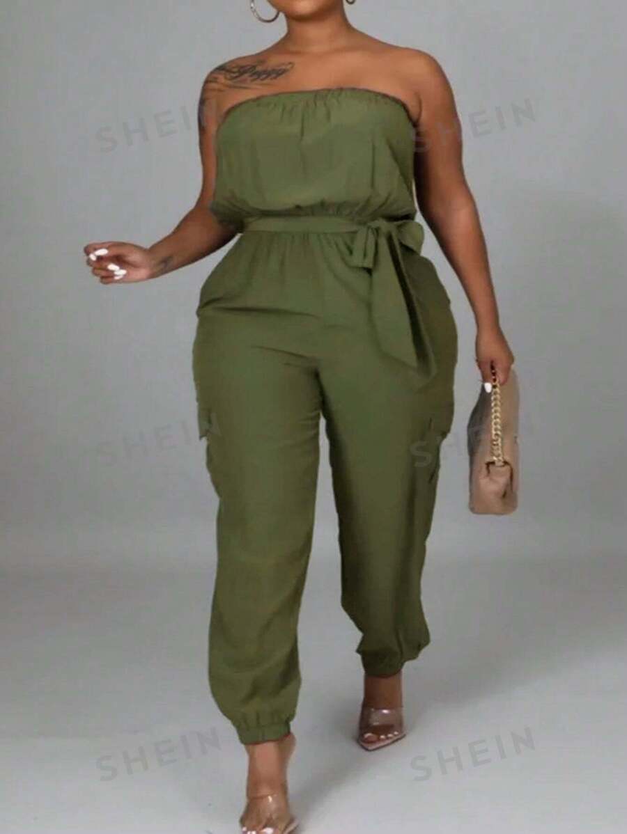 SHEIN Slayr New Street Fashion Green Loose Jumpsuit With Sleeveless ...