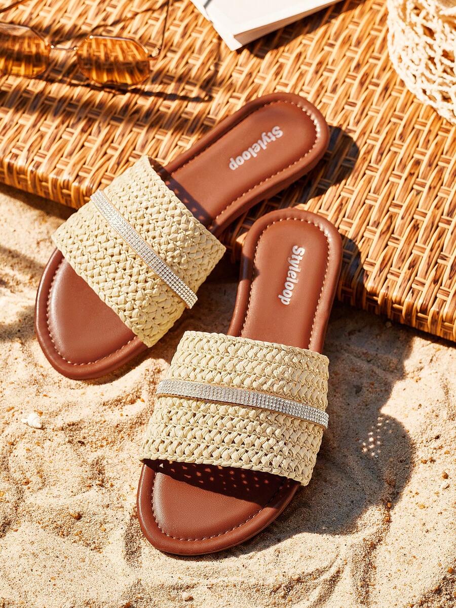 Styleloop Women Chevron Pattern Flat Sandals, Vacation Fabric Slide ...