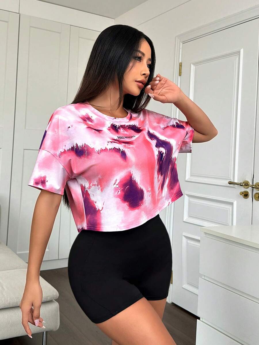 SHEIN Sport Easify Leisure Style Tie-Dye Sportswear Set Airport Outfit ...