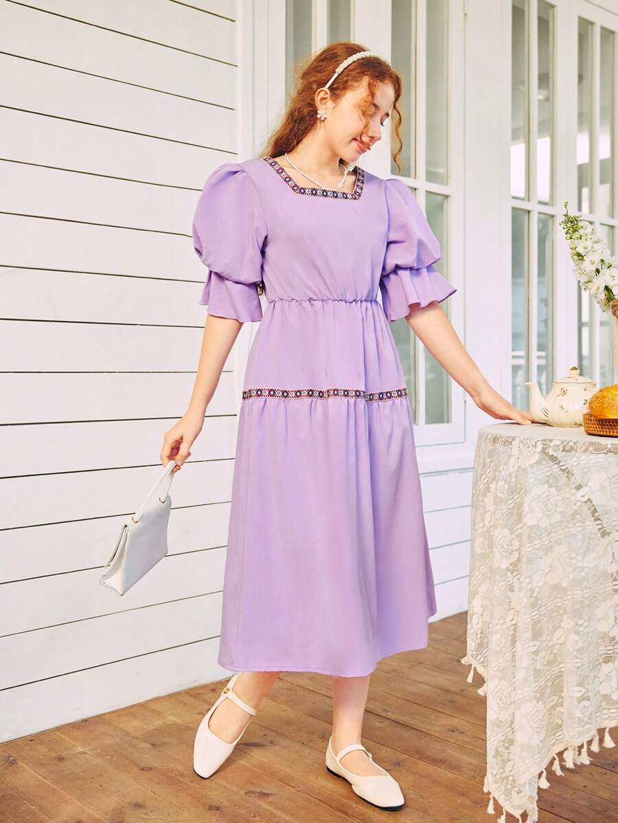 Robe maxi à manches courtes et à bulles tissées pour les adolescentes ...