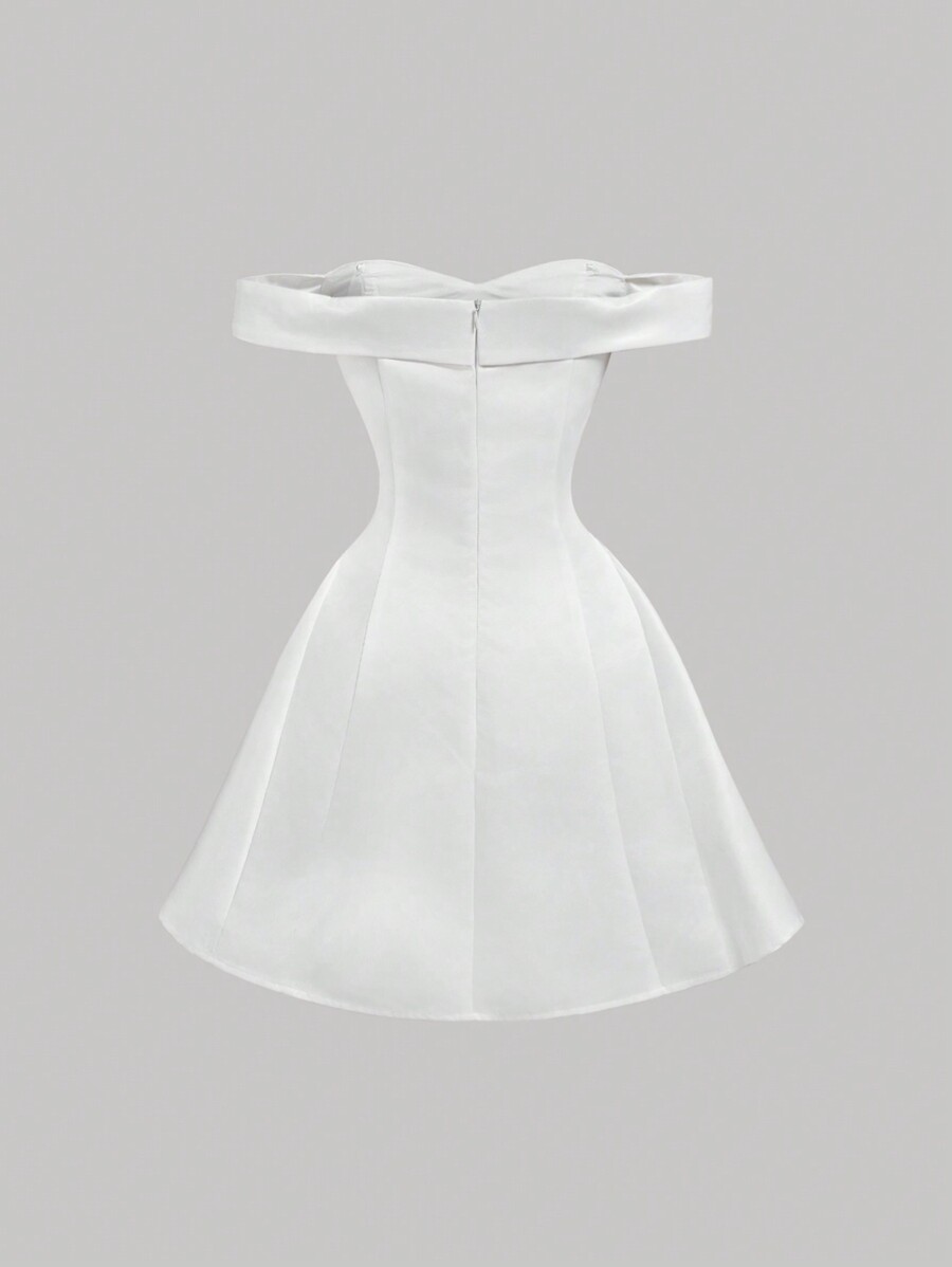 SHEIN MOD White Off-Shoulder Waist-Cinched Palace Style Dress Wedding ...
