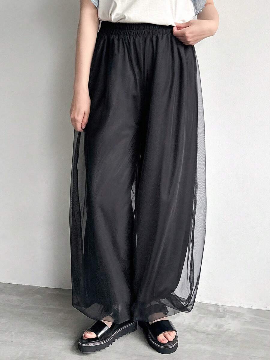 FRIFUL 女性用 無地 メッシュインサート ジョガーパンツ、ゆったりとしたフィット感で、ウエストが伸縮性があります。 | SHEIN JAPAN