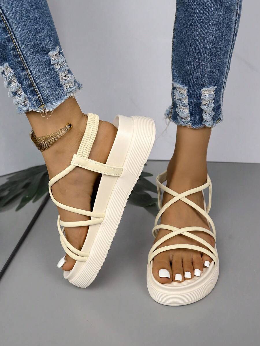 Sandales à semelle épaisse et bride croisée pour femme, plates-formes à ...