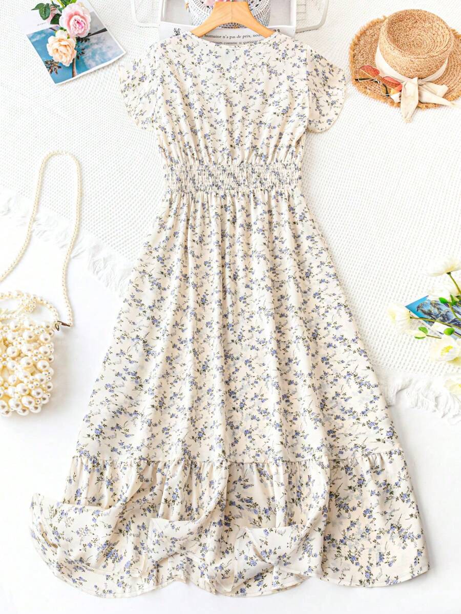 SHEIN Holidaya Women Summer Holiday Retro Floral Dress With Ruffled ...