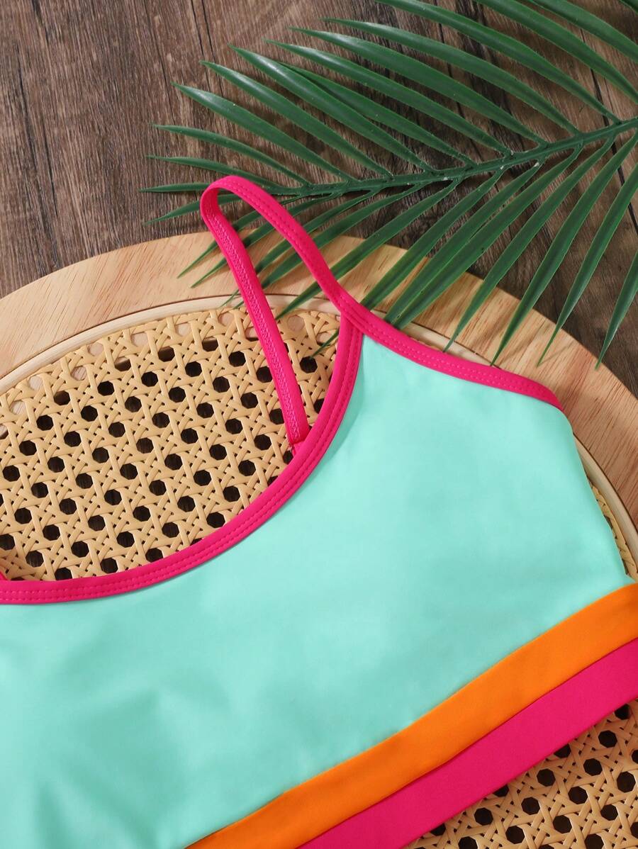 SHEIN Teen Girl Summer Beach Color Block Tankini Set Bathing Suit ...