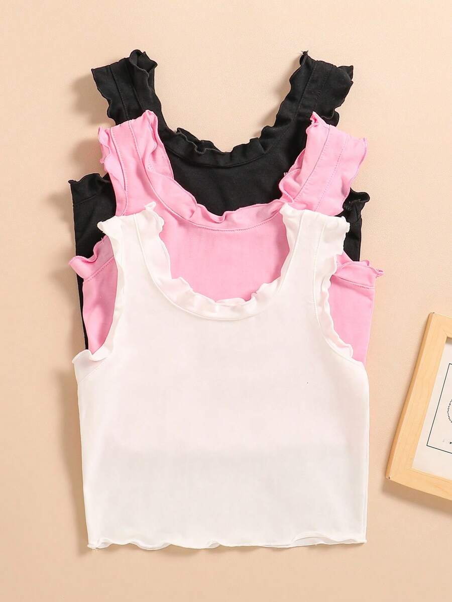 Summer Solid Color Splice Ruffle Hem Tank Top For Tween Girls | SHEIN UK