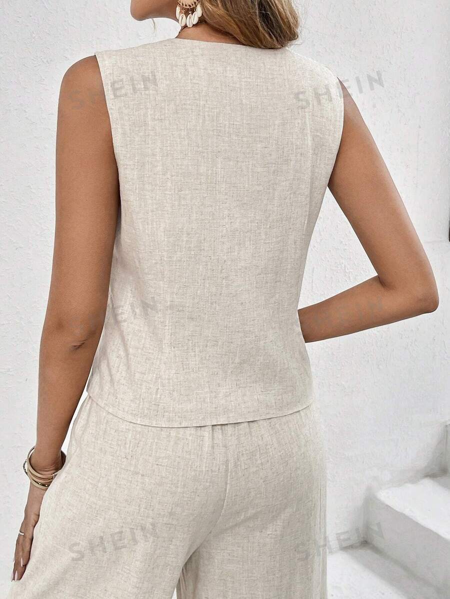 SHEIN Frenchy Women's Solid Color Summer Linen Shirt, Suit-Style,Summer ...