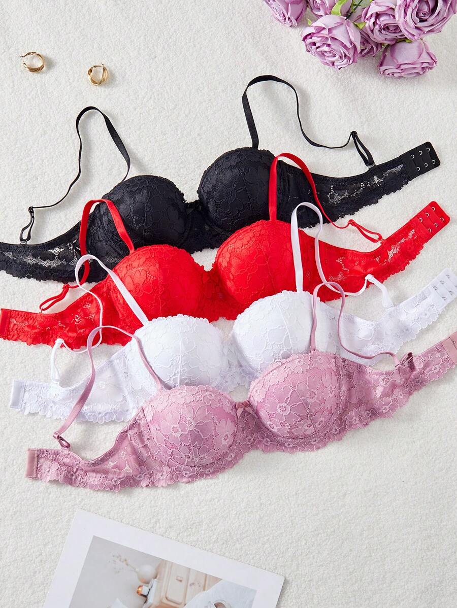 Women's Lingerie Bra Set, 4pcs Sexy Lace Half Cup Bras In Multiple ...