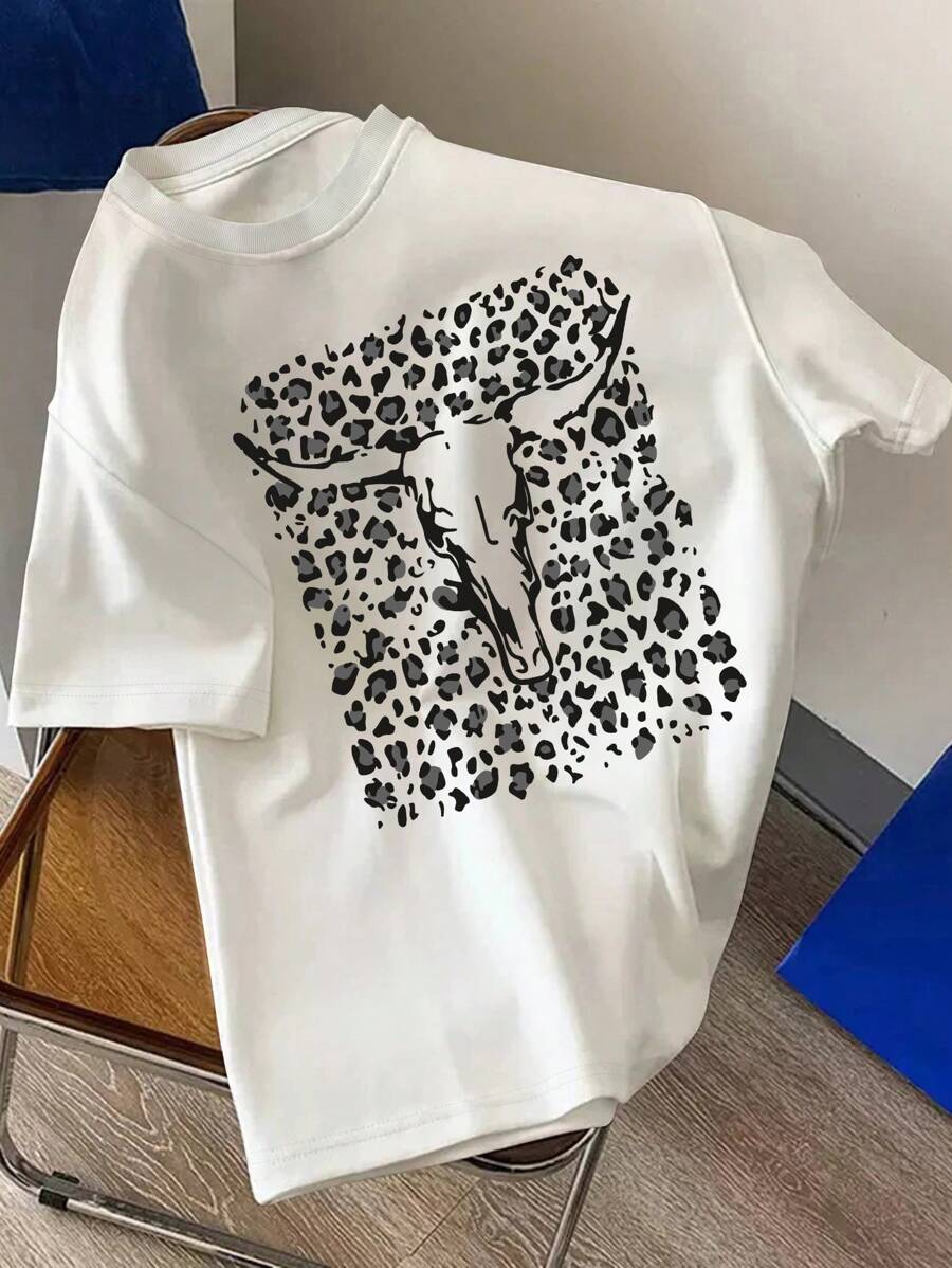 SHEIN Coolane Women's Fashionable Cow Print Cow Skull Minimalist ...