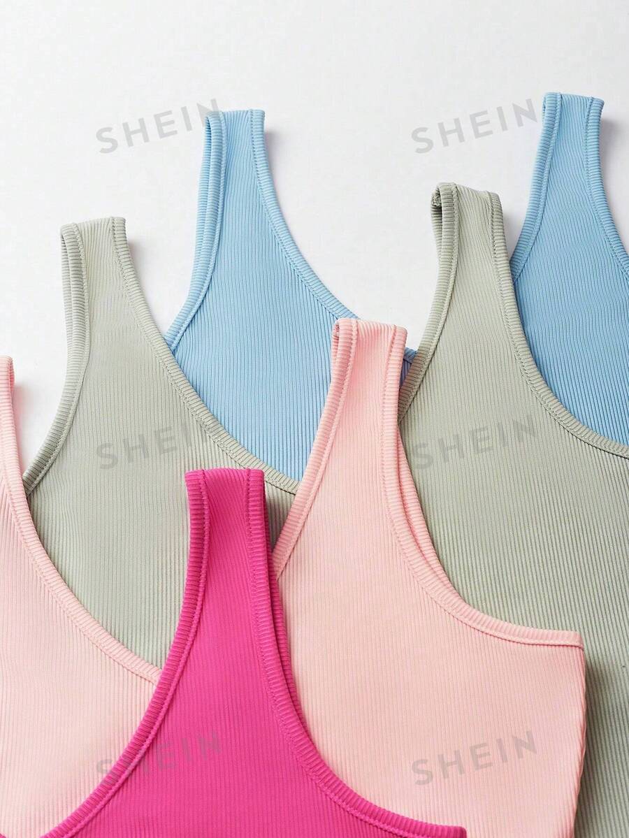 Shein Ezwear Women 4 Piece Summer Vacation Ribbed Crop Tank Top Going