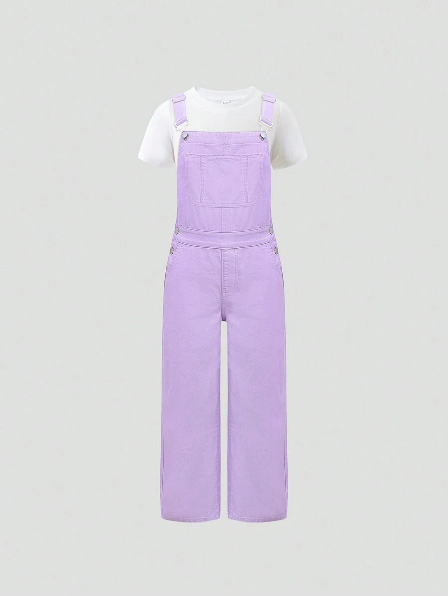 SHEIN Tween Girl Casual Summer Dopamine Purple Adjustable Straight-Leg ...