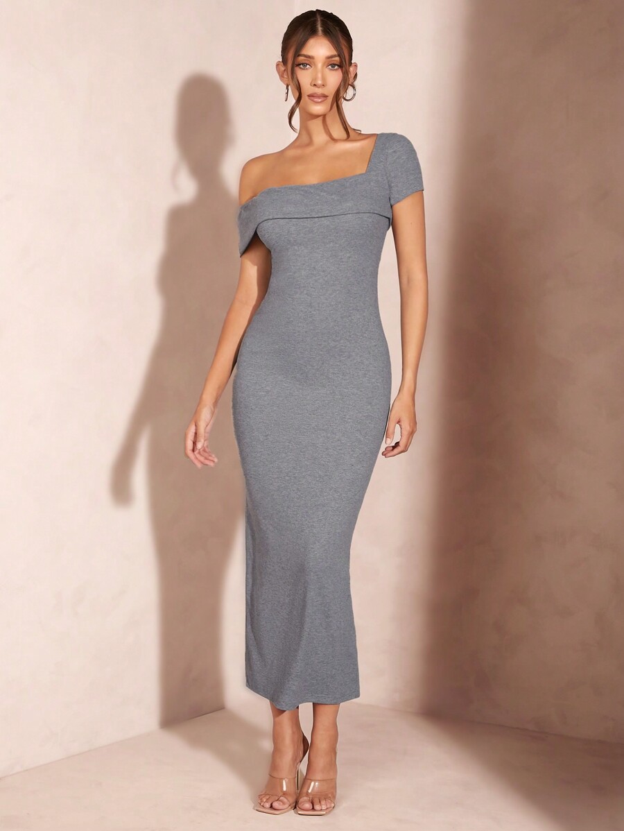 SHEIN BAE Old Money Style Gray Pit Stripe Flip-Up Asymmetrical Off-The ...