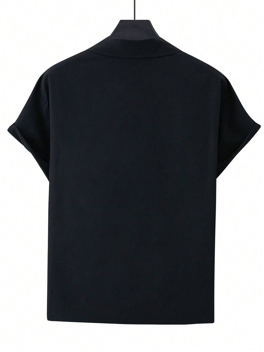 Manfinity Hypemode Men's Summer Solid Color Workwear Zipper Front Short Sleeve Casual Black ...