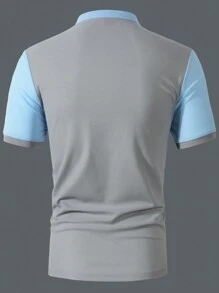 Manfinity Homme Men Fashionable Color Block Short Sleeve Half Button Collar Going Out Casual ...